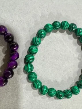 Jewelry | Purple And Green Malachite Dyed Glass Beaded Bracelets Set Of ...